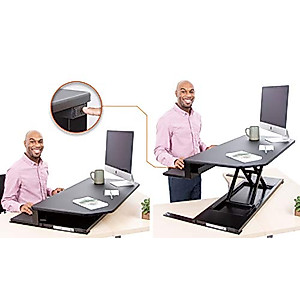 Flexpro Power 40 Inch Electric Corner Desk Converter for Cubicles and L-Shaped Desks with Quiet Height Adjustments, Large Dual Level Sit to Stand Computer Workspace (Black, 44in x 32in)
