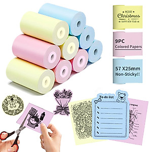 9 Rolls Thermal Printer Paper, Colorful Printer Paper for Mini Sticker Receipt Printer Portable Bluetooth Pocket Printer, Mini Printer Paper for Most Mini Thermal Printer, 3 Color Non-sticker Paper