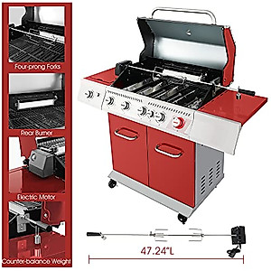 Royal Gourmet GA5403R Premier 5 BBQ Propane Gas Grill with Rotisserie Kit, Sear, Rear Side Burner, Patio Picnic Backyard Cabinet Style Outdoor Party Cooking, Red