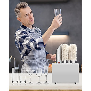 GAOMON Electric Wine Glass Polisher with 5 Pure Cotton Brushes and A High-power Heater, Stainless Steel Commercial Glass Polisher, Suitable for Bars, Kitchens and Restaurants