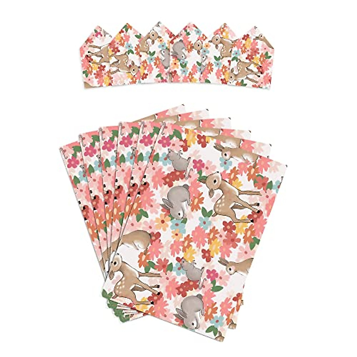 CENTRAL 23 Floral Wrapping Paper - 6 Gift Wrap Sheets - Woodland Creatures Wrapping Paper - Deer Bunny Animals Flowers - Comes With Fun Stickers