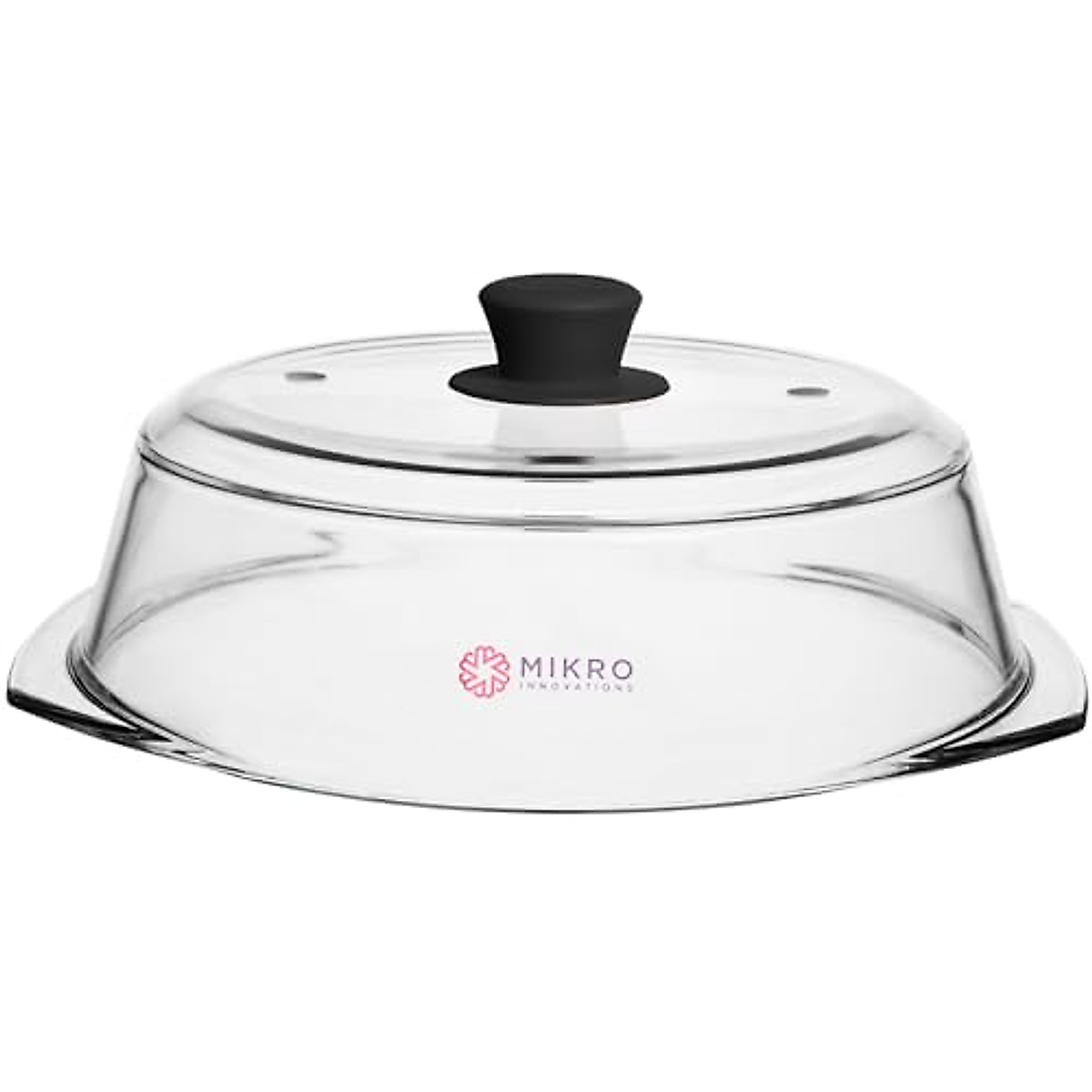 Microwave Borosilicate Glass Plate Cover for food Tall Splatter Guard - Easy Grip Silicone Knob - BPA Free and Dishwasher safe - Black