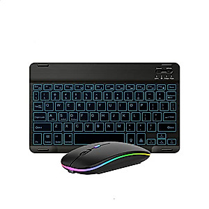 Bluetooth Keyboard and Mouse Combo for iPad - Rechargeable Wireless Keyboard & Mouse with 7-Color Backlit Compatible with iPad 9th/8th Gen, iPad Pro/Air/Mini, iPhone14/13/12 Pro, Black