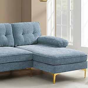 COCOLHOME L- Shaped Sectional Sofa 85" Convertible Modern Upholstered Couch Chenille Fabric with Reversible Chaise Detachable Washable Cover for Living Room, Apartment, Small Space (Light Blue)