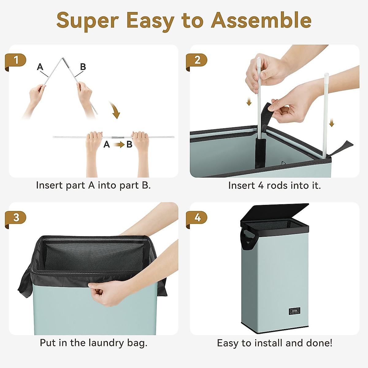 SOLEDI Laundry Hamper with Lid 100L Large & Tall Collapsible Laundry Basket, Clothes Hamper with Bag Removable Easy to Carry, Dirty Hampers for Bedroom, Bathroom, Dorm, College, Blue Grey