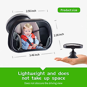 Yonput 1 Pack Car Baby Rearview Mirror, 2 in 1 Auto Baby Observation Mirror, 3.5In x 2.3In Wide Angle Convex 360 Degrees Adjustable Suction Cup Auxiliary Mirror, Universal Aafety Accessories (Black)