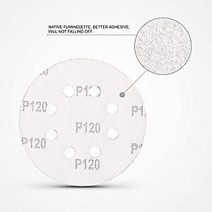 Luckyway 72-Piece Sandpaper Set, 5 Inch 8 Hole Hook and Loop Adhesive Sanding Discs Sandpaper for Random Orbital Sander 40 60 80 120 180 240 320 grits