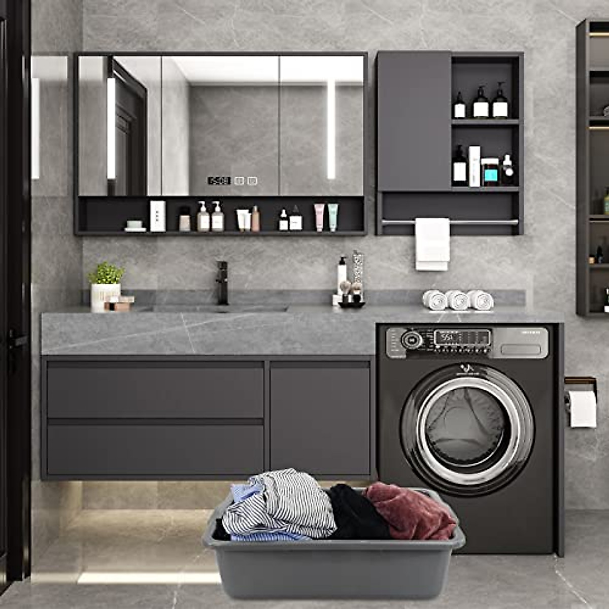 Leendines 4 Packs Plastic Bus Tubs, Grey Commercial Bus Box, 32 L