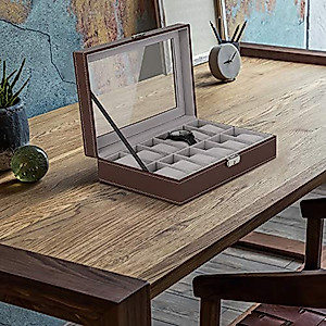 LIANTRAL Watch Box, 12-Slot Leather Watch Case Organizer Watch Holder for Men, Glass Top (Brown)