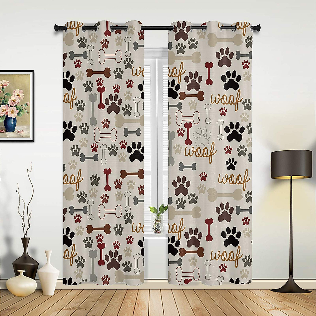 T&H Home Draperies & Curtains, Cutly Dog Pug for Pet Lover Window Curtain, 2 Panel Curtains for Sliding Glass Door Bedroom Living Room, 80" W by 63" L