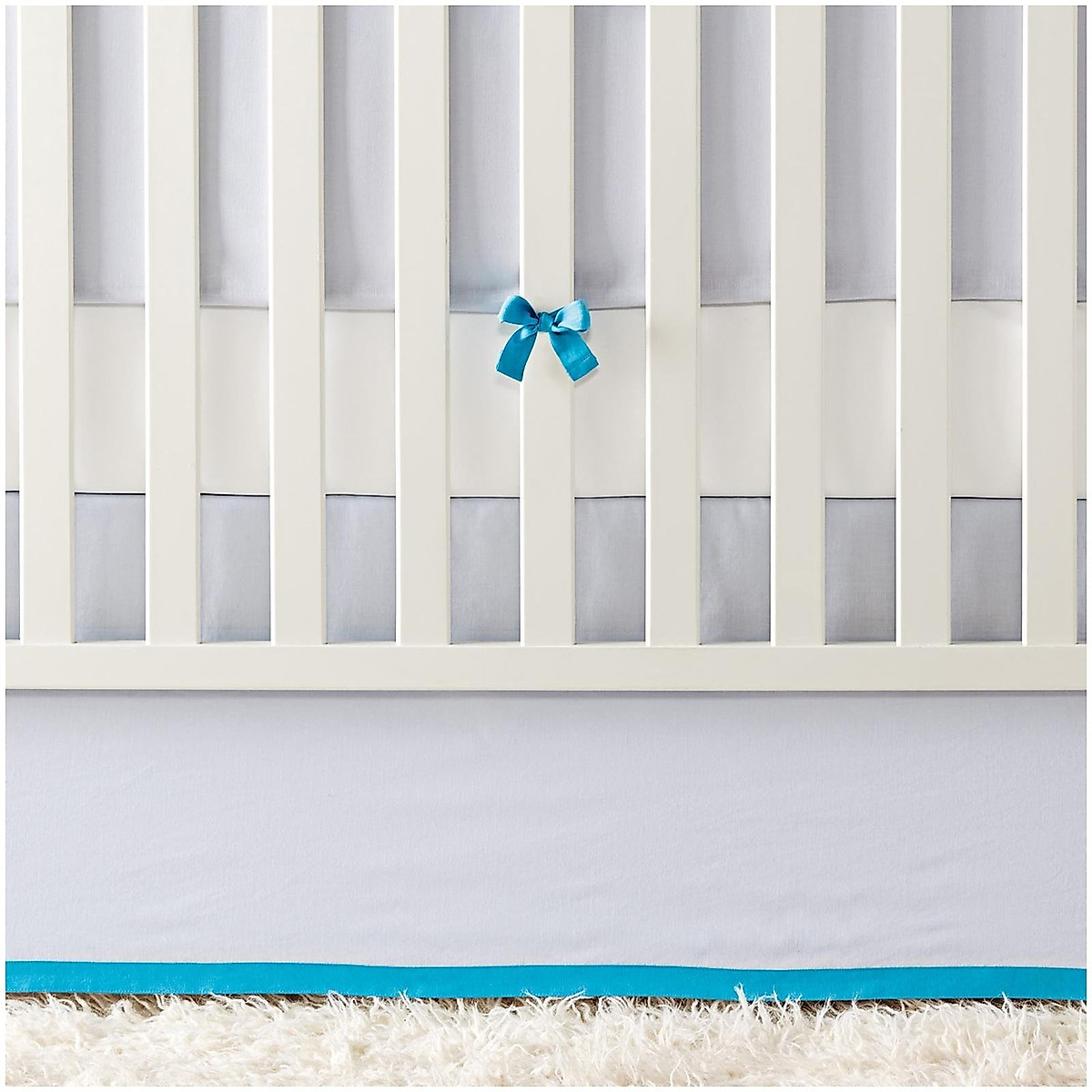 Serena & Lily Banded Linen Crib Skirt - Chambray/Cyan