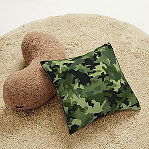 AdaNti Camo Green Print Corduroy Throw Pillow Covers Soft Square Throw Pillow Case Home Decorations for Bed Sofa Living Room 16"x16"