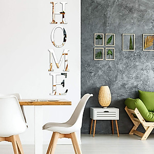 Zonon 3D Home Wall Decor Letter Sign Acrylic Mirror Wall Decor Stickers Family Farmhouse Wall Decals for Home Room Bedroom Decoration 47x 11.8 Inch(Silver)