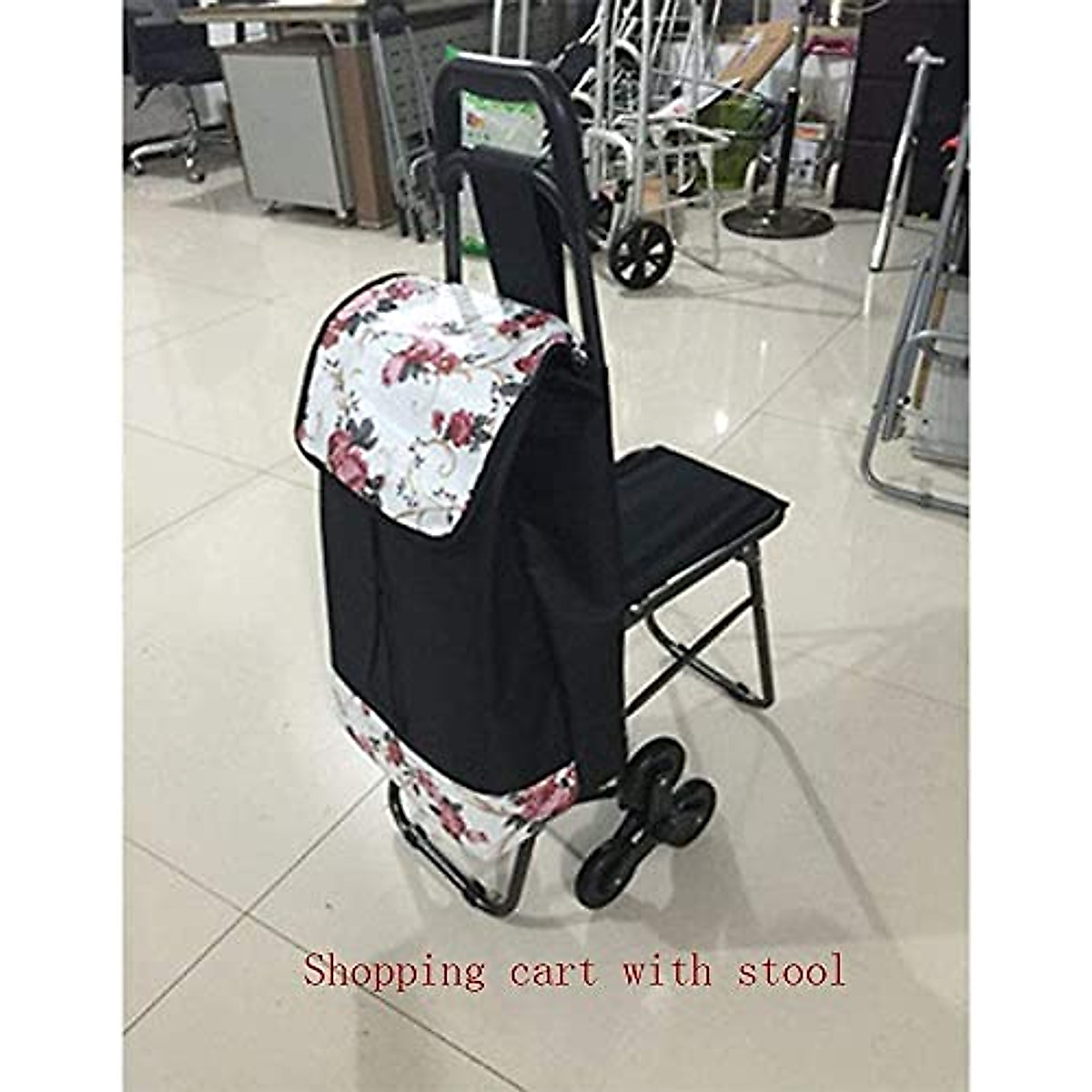 Shopping Trolley on Wheels Multi Function Shopping Cart Trolley On Wheels with Seat Fold Down Seat Lightweight Stair Climbing Cart with Removable Waterproof Oxford Cloth Bag Storage Hand Trucks,Sho