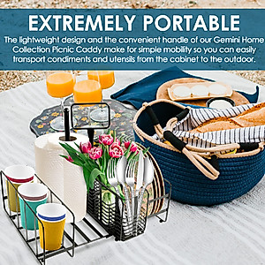 Gemini Home Collection Picnic Caddy, Outdoor Picnic Condiment Organizer, and Flatware Utensil Caddy, Silverware Condiment Organizer Suitable for Dining, Entertaining, Picnics, Kitchen
