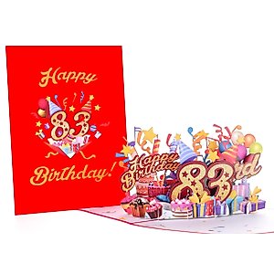 iGifts And Cards Happy 83rd Red Birthday 3D Pop Up Greeting Card – Awesome 83 Birthday Card For Woman, Man, Happy Eighty Three Birthday Gift For Mom, Dad, Wife, Husband Present, 5" X 7"