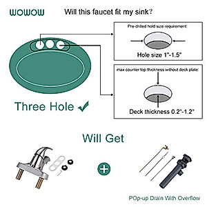 WOWOW Bathroom Faucet 1 Handle Low Arc Single Handle 4 inch Centerset Bathroom Sink Faucet with Pop Up Drain Assembly Basin Mixer Tap Brushed Nickel Vanity Faucets