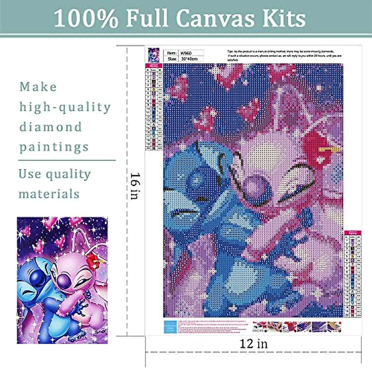 Amphol Stitch Diamond Painting Kits for Adults, DIY 5D Diamond Painting Kits for Kids Beginner, Full Drill Diamond Art for Home Wall Décor Gem Art 12 x 16 Inche