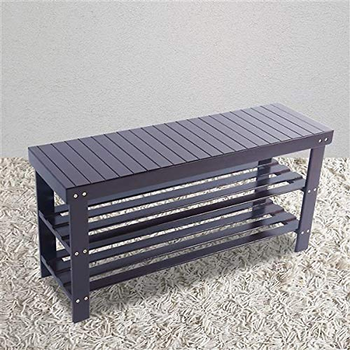 3-Tier Shoe Rack Bench, Shoe Organizer with Seat, Bamboo Table with Shoe Storage, Entryway Shoes Storage Shelf Organizer for Front Door Bathroom Hallway Bedroom Living Room