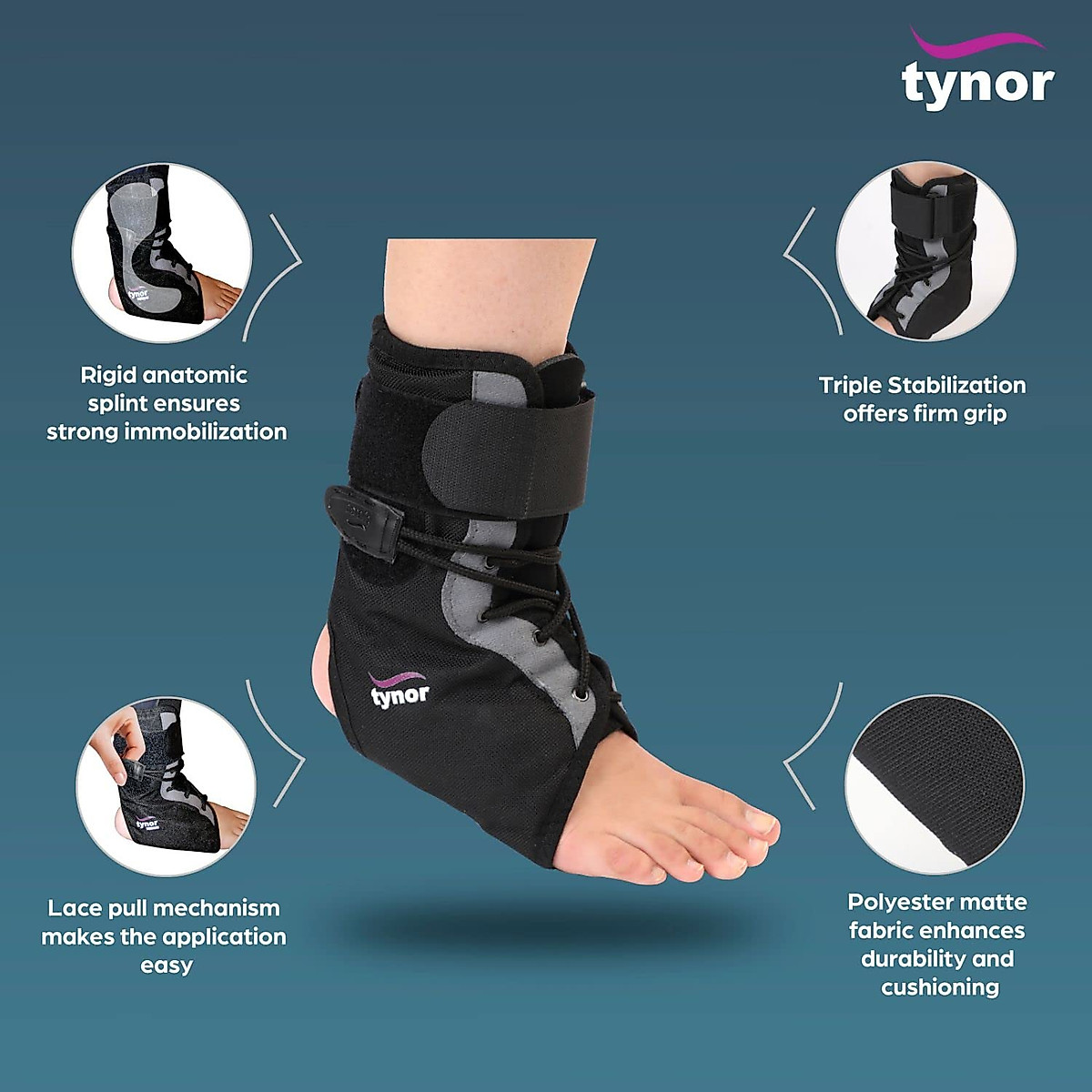 TYNOR Ankle Brace (S(7.2-8.4) inches) (Black)