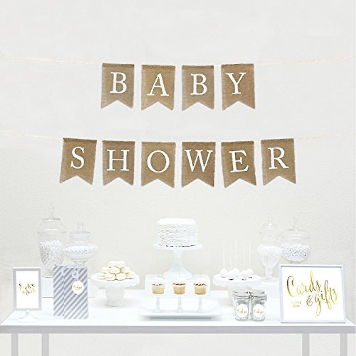 Andaz Press Real Burlap Fabric Pennant Hanging Banner Baby Shower, Pre-Strung, No Assembly Required, 1-Set