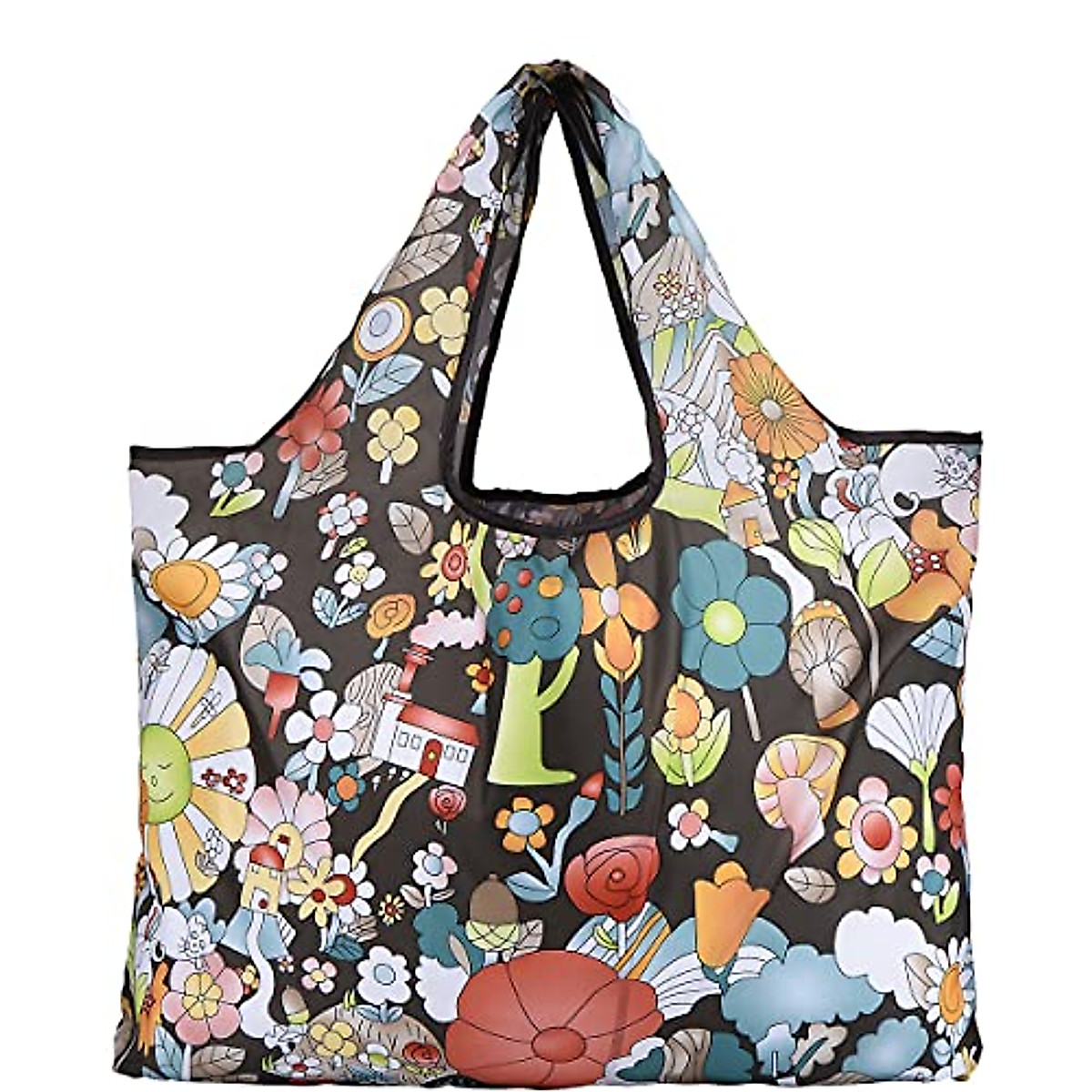 KINGMAS Reusable Grocery Bags, Eco-Friendly Folding Tote Shopping Bag fits in Pocket, Washable Waterproof Nylon Pouch Bags (6 Pack Multicolor, Pack of 6)