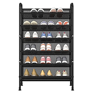FKUO 6 Tier Shoe rack for closet Mesh fabric narrow Metal shoe racks, Space saving Small Shoe Storage Organizer Shelf for Entryway, Hallway, Dorm Room (Black, 6-Tier)