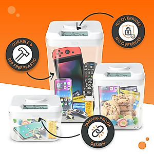 kSafe Time Locking Container, Medication Lock Box, Break Bad Habits - Quit Smoking, Snacking, Drinking & Gaming Addiction, Phone Jail, Family Time (Medium, White Lid + 5.5” Clear Base)