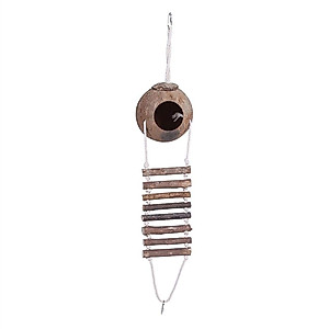 TOPINCN Coconut Shell Bird Nest Breeding Nest Pet Parrot Hideaway House with Rope Ladder for Bird and Small Animal Toy 2 Sizes (#2)
