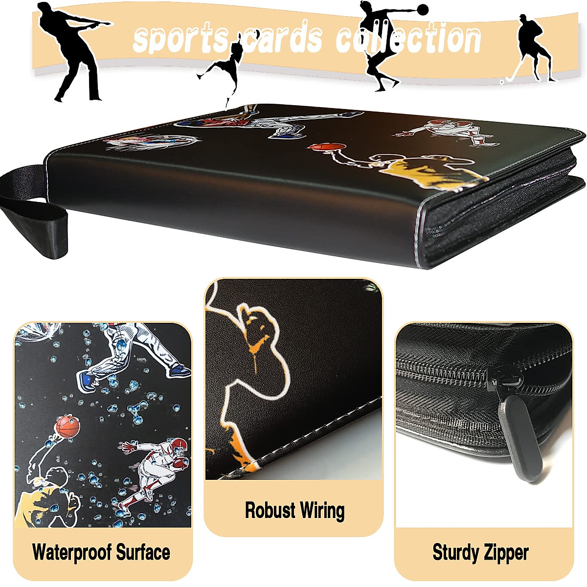 COYORO Large Capacity Sports Card Binder with Zipper, 9 Pocket, Fits 900 Cards, Waterproof, Durable PU Leather Exterior