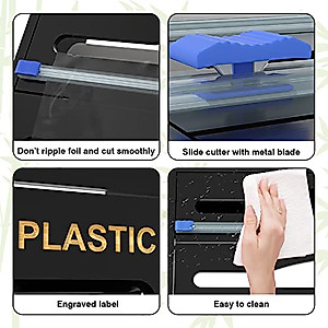 Foil and Plastic Wrap Organizer, 3 in 1 Plastic Wrap Dispenser with Cutter for Kitchen Drawer, Bamboo Roll Organizer Holder for Aluminum Foil and Wax Paper, Compatible with 12" Roll (Black)