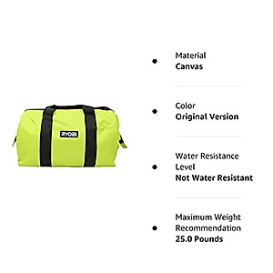 Ryobi Green Wide Mouth Collapsible Genuine OEM Contractor’s Bag w/ Full Top Single Zipper Action and Cross X Stitching