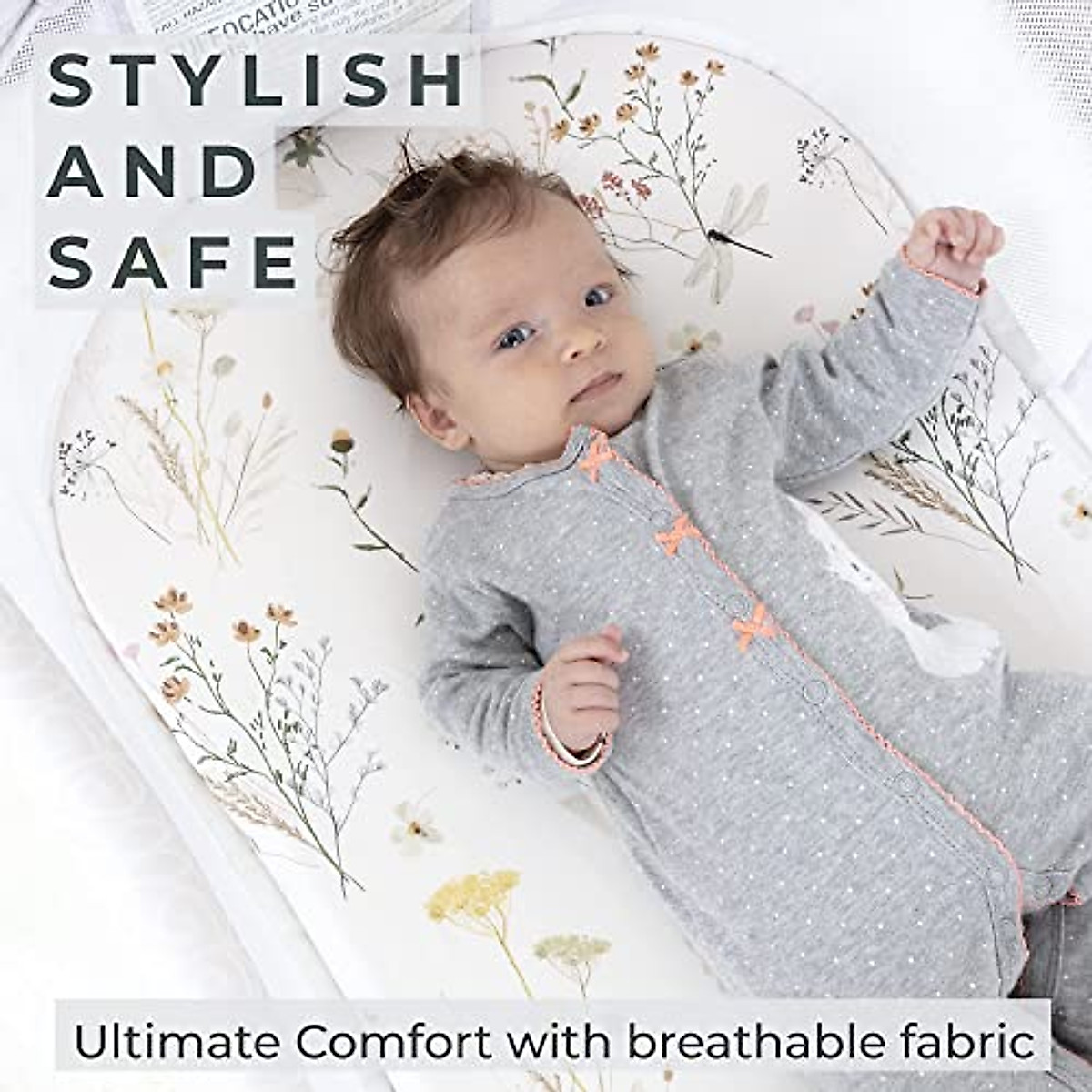 Pobibaby - 2 Pack Premium Bassinet Sheets for Standard Bassinets - Ultra-Soft Jersey Knit, Stylish Floral Pattern, Safe and Snug for Baby (Wildflower)