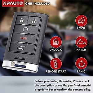 NPAUTO Key Fob Remote Replacement for Cadillac SRX ATS ELR XTS 2010 2011 2012 2013 2014 2015 Keyless Entry Remote Control Start Car Key Fobs (FCCID NBG009768T, 5-Buttons, 315 MHz)