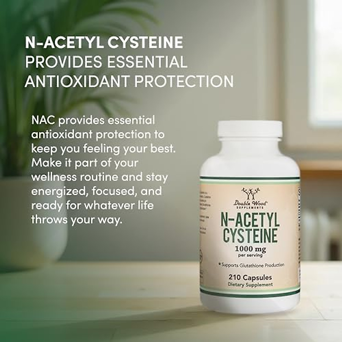 NAC Supplement N-Acetyl Cysteine (1,000mg Per Serving 500mg Per Cap, 210 Capsules) (Third Party Tested) with Odor Masking Technology to Boost Glutathione Levels by Double Wood