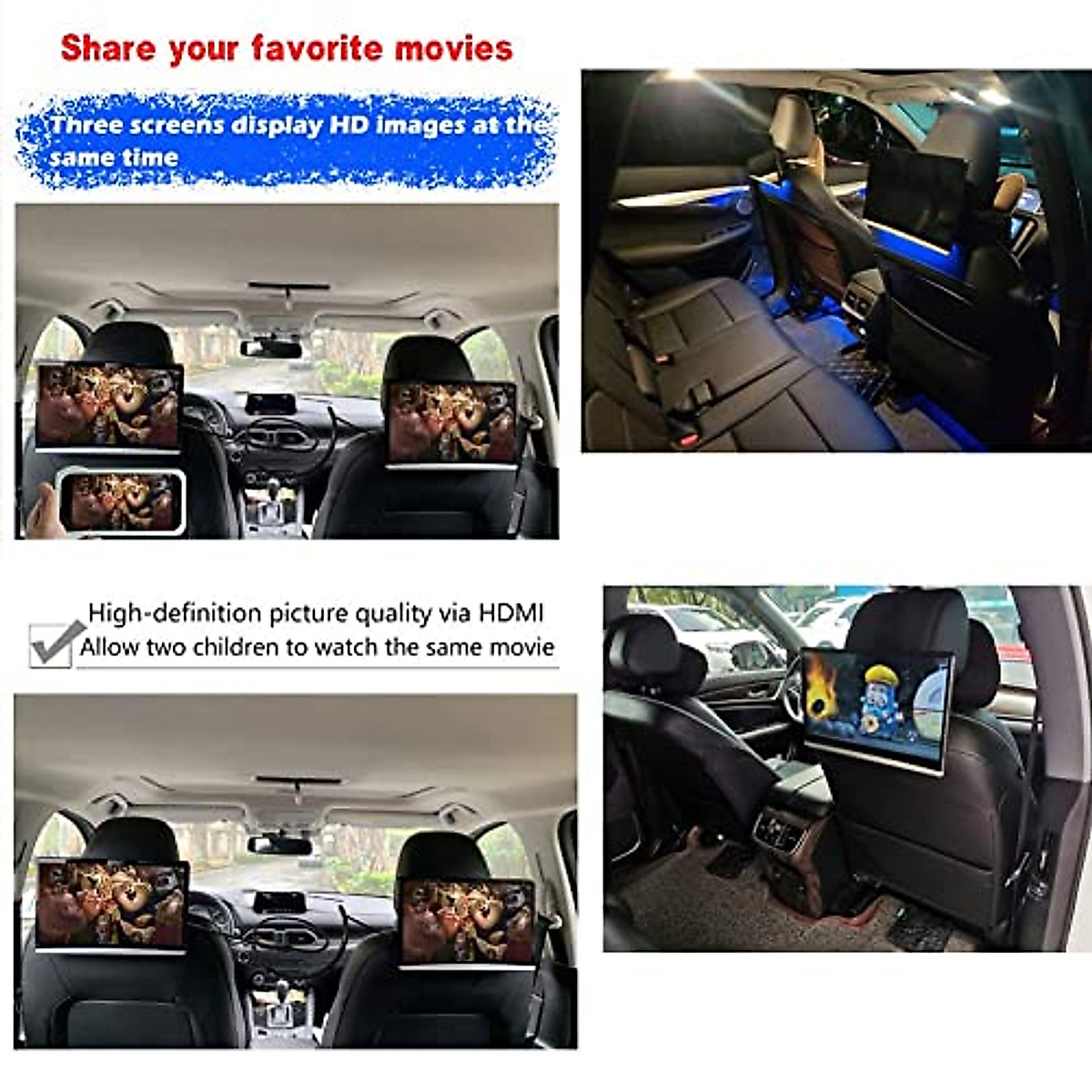 Upgrade 4K 12.4 inch Dual Android 11 Headrest Video Players with WiFi,Sync Screen Portable Tablets Phone Mirror Car Back Seat TV Monitors, IPS Touch Screen,Rear Seat Entertainment -DD125N9