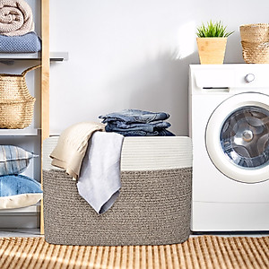 AROPEME XXXXL Large Storage Basket, 25"x13"x16" Laundry Basket for Organizing, Blanket Basket Living Room, Cotton Rope Basket with Handles, Rectangle Woven Basket, Baby Nursery Storage Bin, Brown