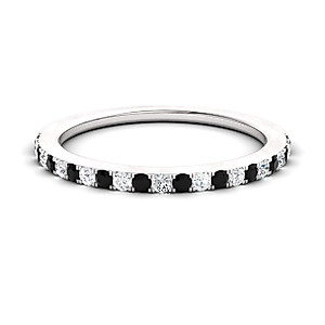 Diamondere Natural and Certified Black and White Diamond Wedding Ring in 14k White Gold | 0.39 Carat Half Eternity Ring, US Size 5