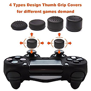 Pandaren Skin for PS4/PS4 Slim/PS4 Pro/PlayStation 4/Controller,PS4 Controller Cover,STUDDED Anti-slip Silicone Skin Set (controller skin x 2 + FPS PRO Thumb Grips x 8)(Black,White)