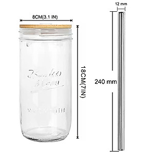 Mason Jar with Lid and Straw, ANOTION 24oz Wide Mouth Boba Cup Reusable Drinking Glasses Tumbler Smoothie Water Bottles for Iced Coffee Margaritas Ice Cream Juice Cocktail Travel Office Home, 4 Packs