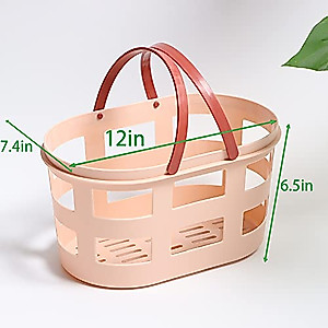 KUNZHAN Portable Shower Caddy Basket,Tote Plastic Organizer Storage Baskets with Handles,Shower Caddy Bins Organizer for College Dorm,Bathroom and Kitchen (light pink)