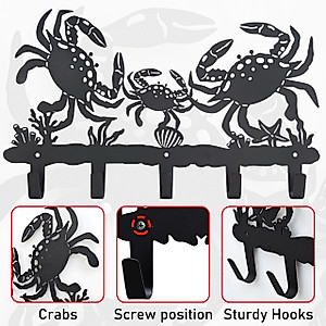 VIVICOMFY Metal Crab Coat Hooks Wall Mount-Crab Hangers and Key Holder-Clothes Hat Rack and Backpack Hanger Decor for Storage, Living Room, Hallway, Office Gift (Black)