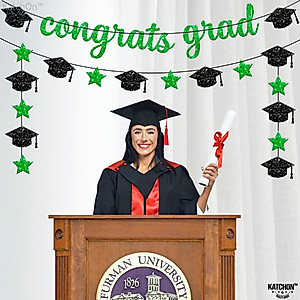 46 Pieces, XtraLarge Graduation Hanging Decorations - No DIY, Green Graduation Swirls | Glitter Congrats Grad Banner - 10 Feet | Green and Gold Graduation Decorations 2022 | Congratulations Banner