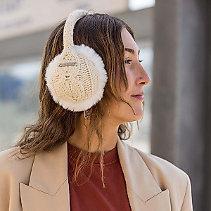 Turtle Fur Women's Ear Muffin Faux Fur Lined Cable Knit Ear Muffs, Ivory