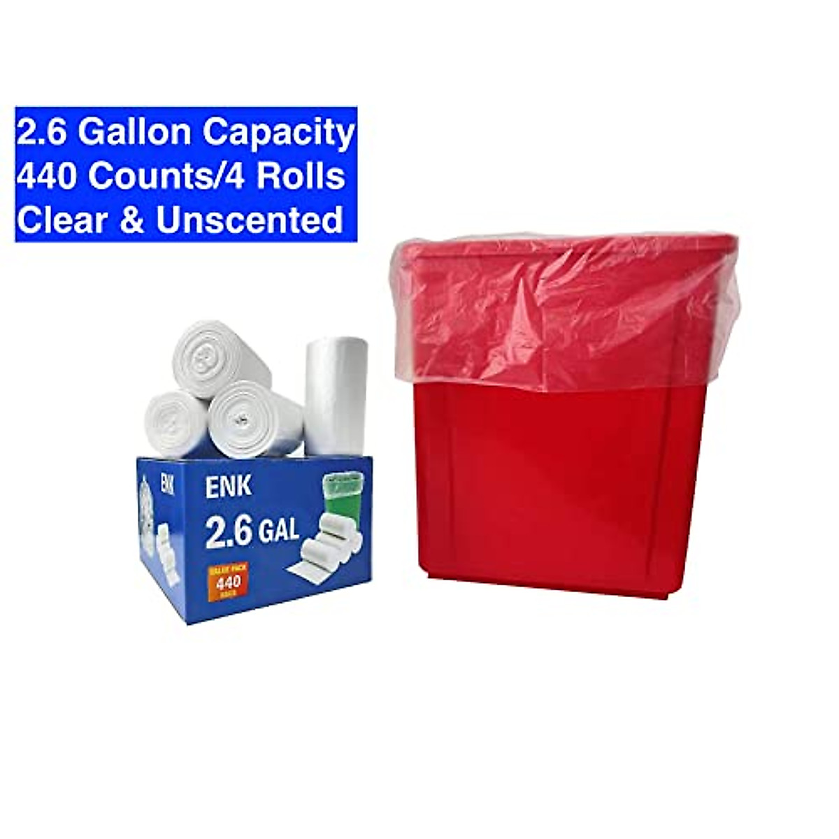 440 Counts 2.6 Gallon Trash Bags ENK Clear Small Trash Bags Bathroom Trash Bags Wastebasket Trash Bin Liners Small Garbage Bags for Home Kitchen and Office, fit 2-2.6 Gallon,10 Liter Trash Bins