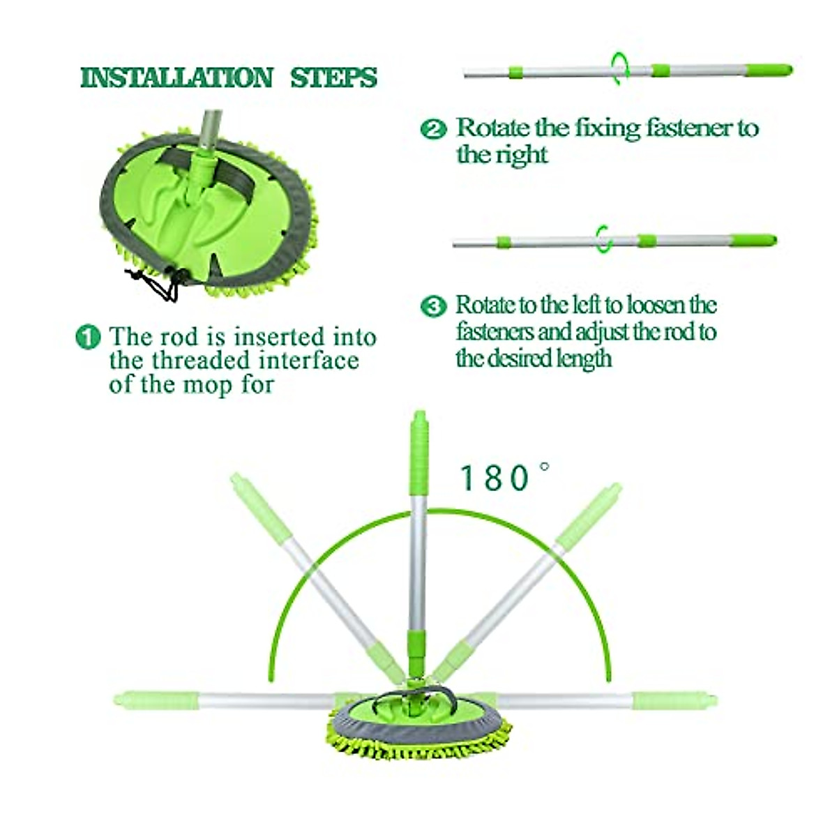 GIANT BEAR Car Wash Brush Mop Set with Long Handle, 42.9" Microfiber Chenille Mitt Not Hurt Paint Scratch Free Aluminum Alloy Cleaning Tool -4 in 1,Glass Window Scrabber Detail Wheel Brush