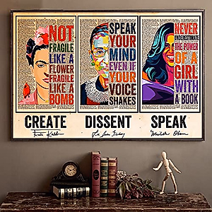 Schian Feminist Wall Art Poster Home Decor - Ruth Bader Ginsburg, RBG, Michelle Obama, Frida - Creat, Dissent, Speak - Powerful Women, Women Speak, Womens Rights - Unframed(18x12 inches)
