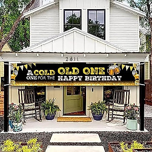 DOTOOMA 118 x 20 Inches A Cold Old One One For The Happy Birthday Yard Door Banner Sign Black Gold Flash Balloon Beer 30th 40th 50th Birthday Party Banner Cake Table Decoration Studio Props