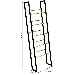 MyGift Art Deco Style Towel Ladder Rack Modern Black and Gold Tone Metal Wall Leaning Decorative Blanket Hanger Holder