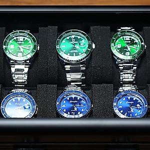 RIGICASE 10 slots Aluminum watch case for men, Luxury watch display storage organizer box with clear window, matt black metal watch cabinet fit watches up to 55mm face